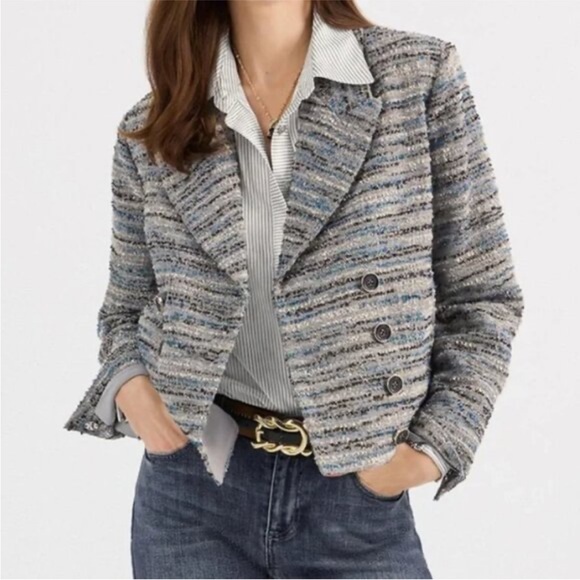 CAbi | Jackets & Coats | Cabi Radiance Woolblend Blue Tweed Jacket ...